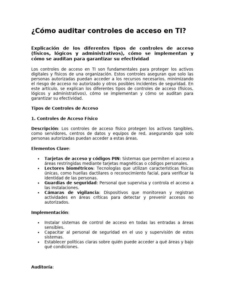 Cómo Auditar Controles de Acceso en TI | PDF Cómo Auditar Controles de Acceso en TI | PDF