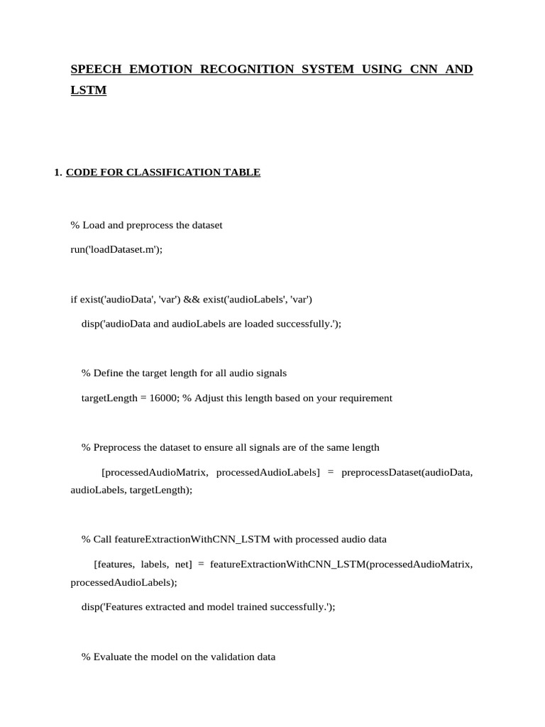 Speech Emotion Recognition System Using CNN and LSTM Code | PDF