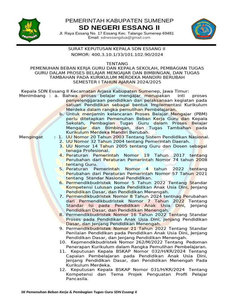 Draft - SK Pembagian Tugas Guru - Kurmer | PDF