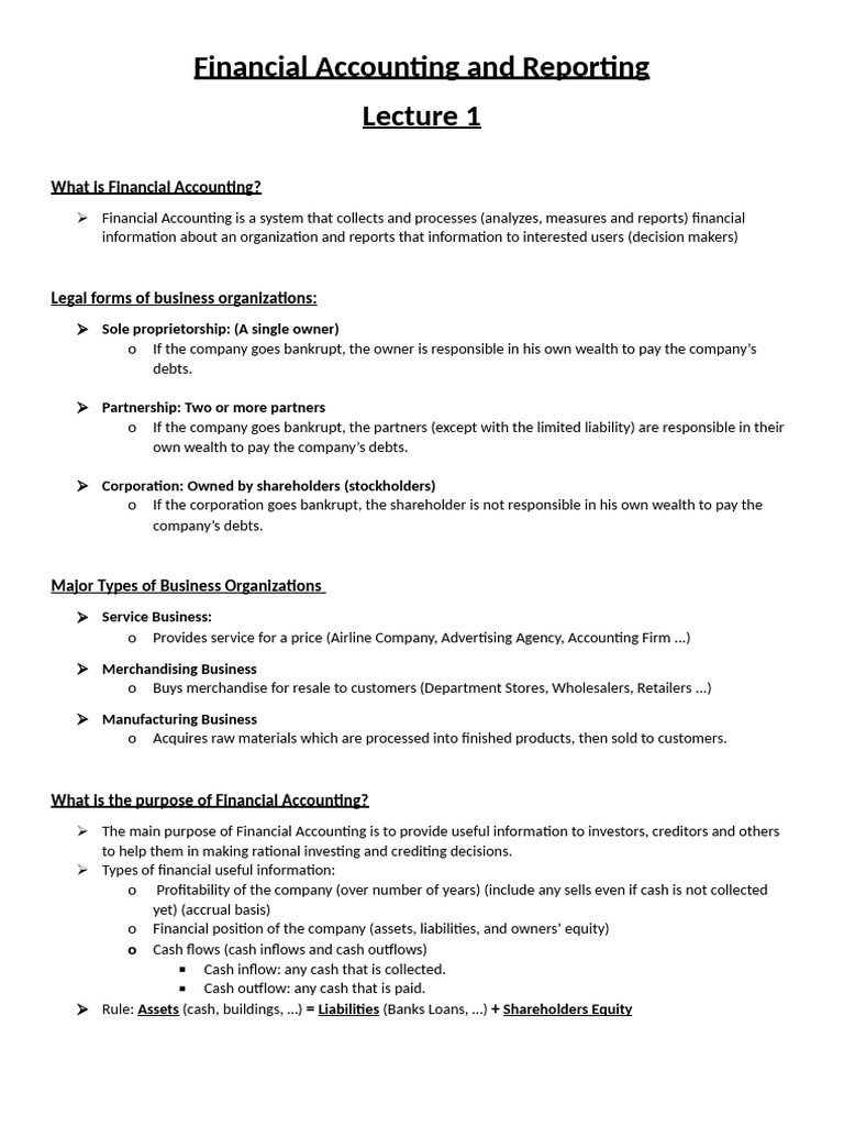Financial Accounting and Reporting Lecture 1 | PDF