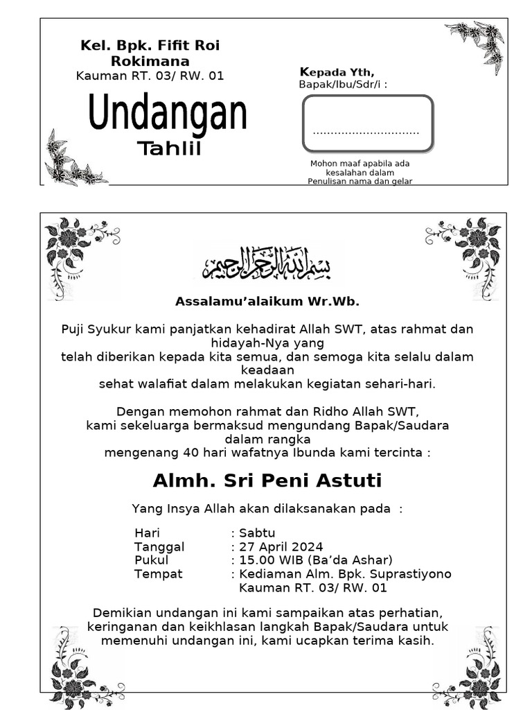 Contoh Undangan Tahlil Format Doc | PDF Contoh Undangan Tahlil Format Doc | PDF