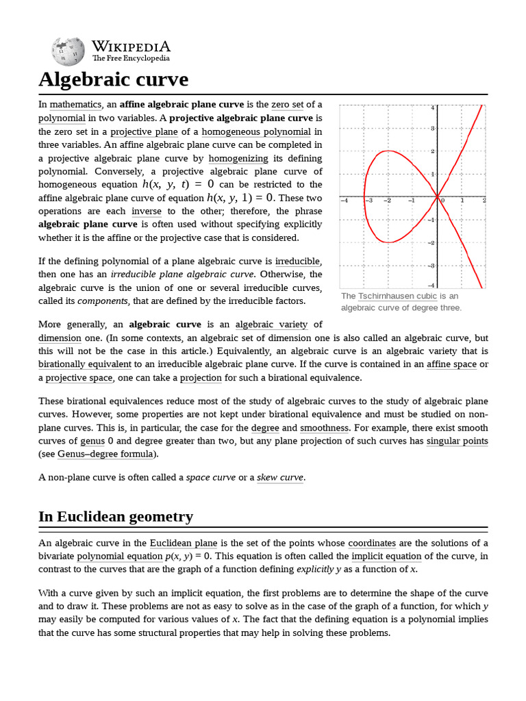 Algebraic Curve | PDF