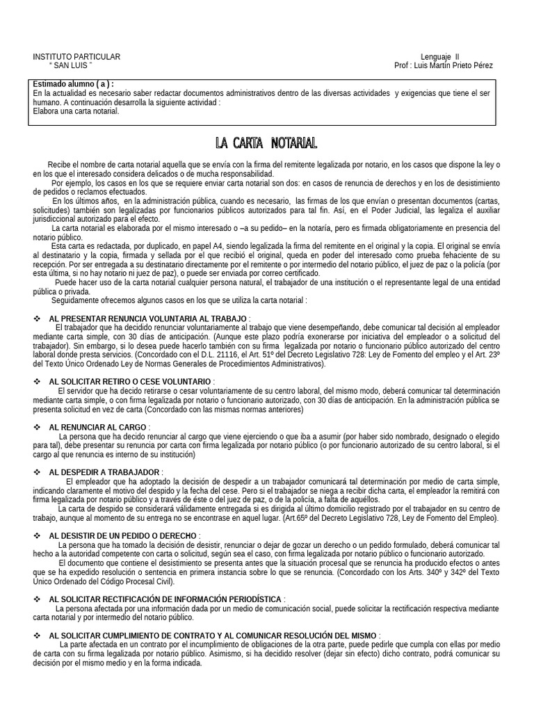Uso y Ejemplos de Cartas Notariales | PDF