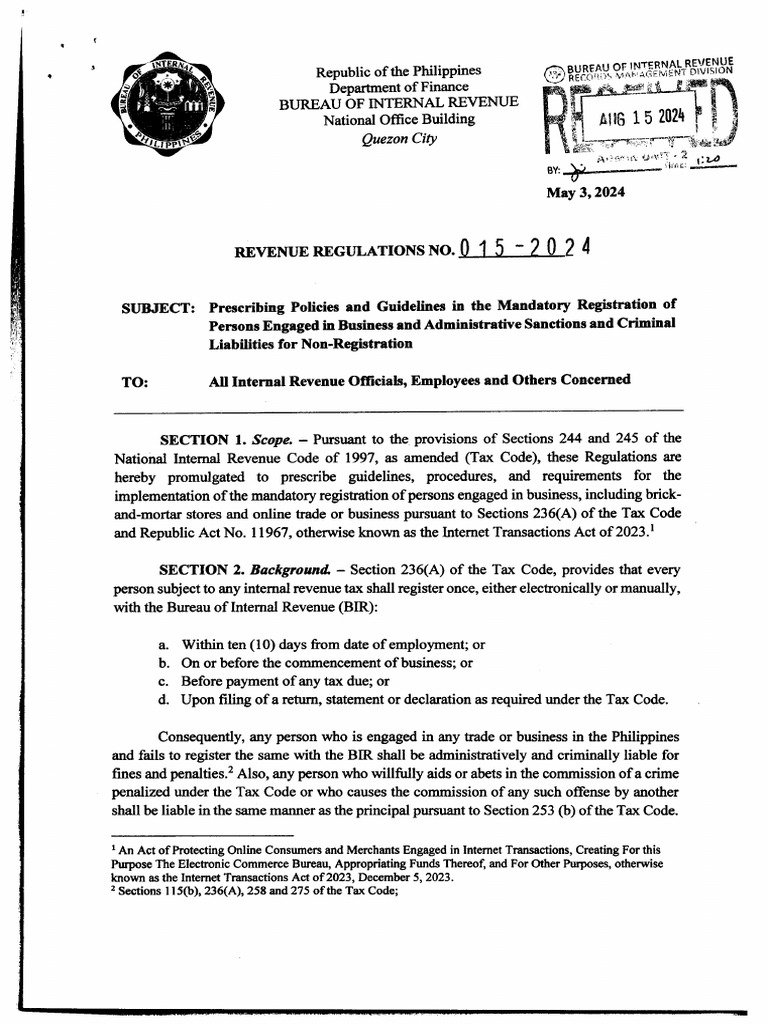 RR 15-2024 Prescribing Policies and Guidelines in The Mandatory ...