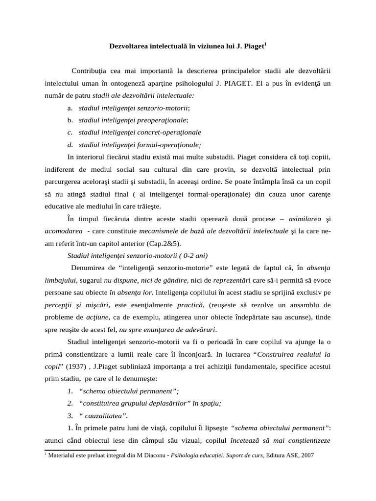 Teoria Psihogenetica - JEAN PIAGET | PDF