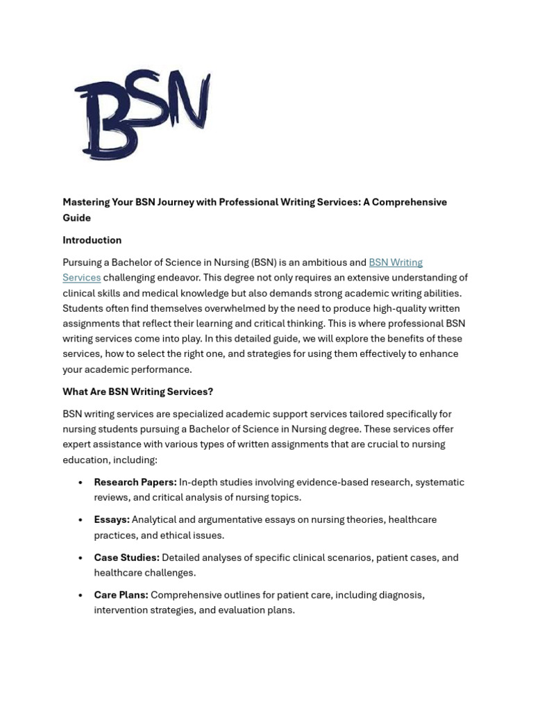 Mastering Your BSN Journey With Professional Writing Services | PDF
