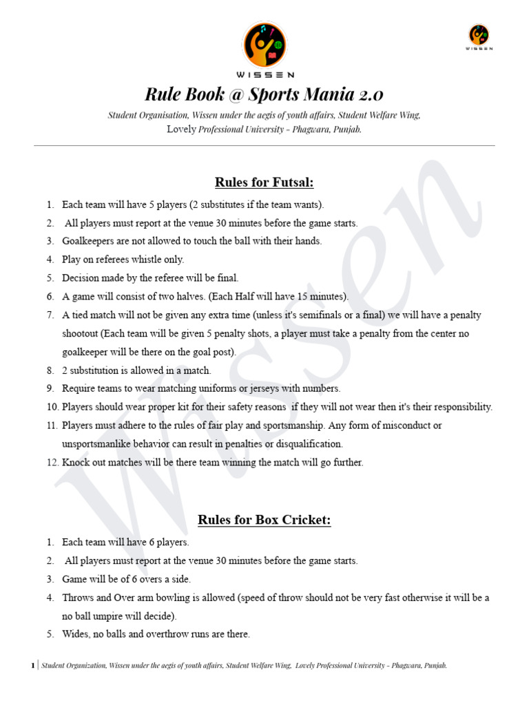 Rule Book @sports - Mania - 2.0 | PDF