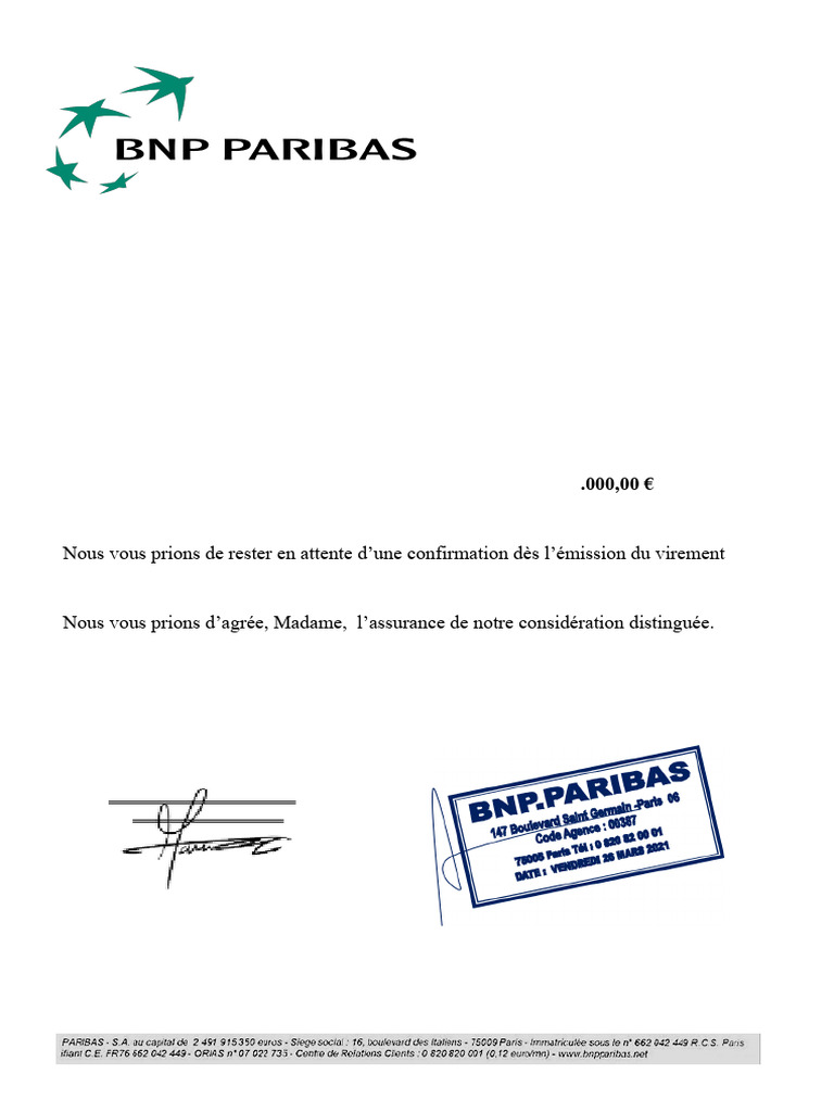 Ordre de Virement BNP | PDF