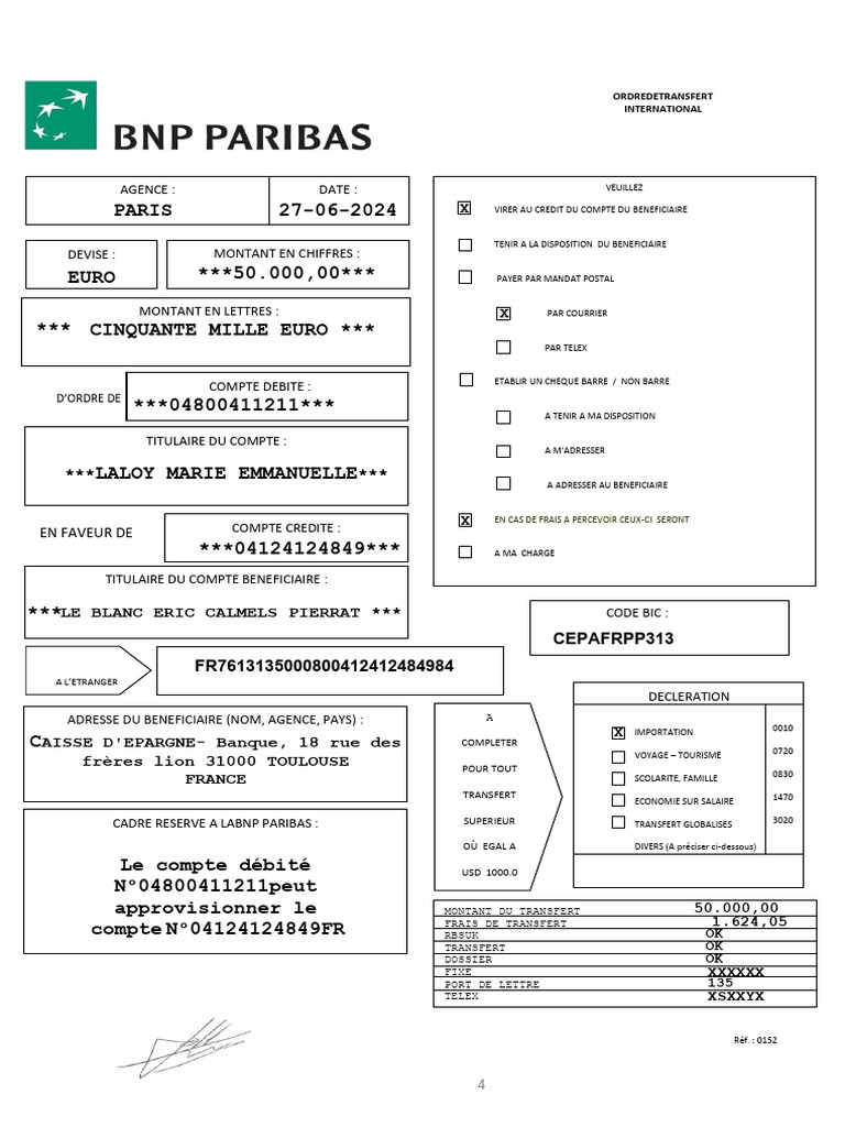 Copie de Copie de ORDRE DE VIREMENT - BNP | PDF