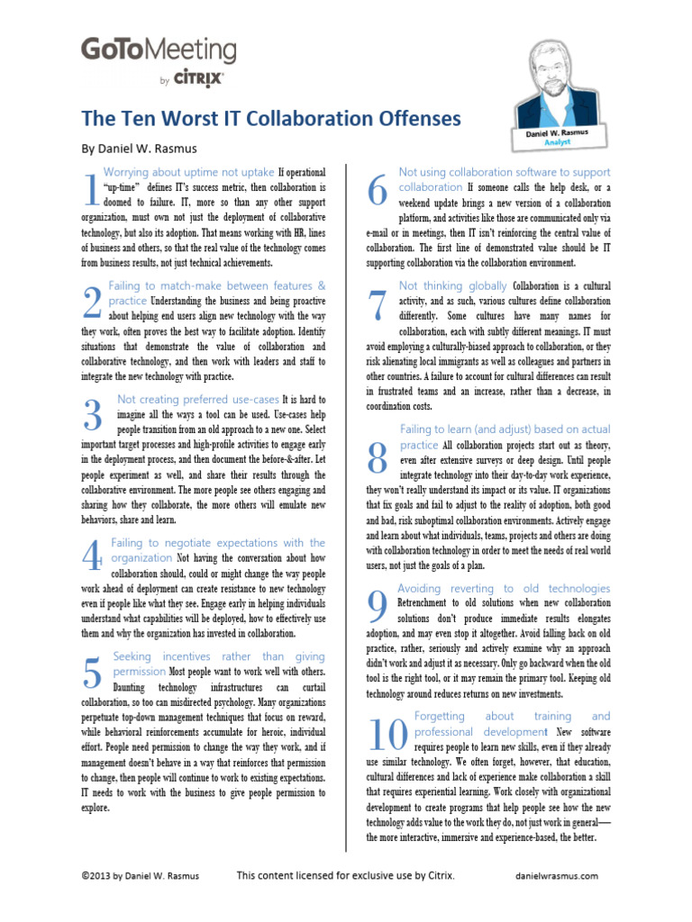 Daniel Rasmus GoToAssist Ten Worst IT Collaboration Offenses Brief | PDF