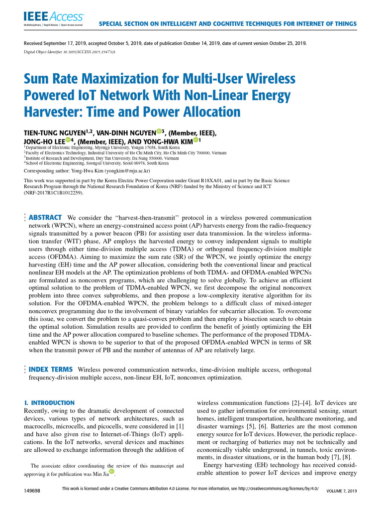 Sum Rate Maximization For Multi User Wireless Powered Iot Network With Non Linear Energy