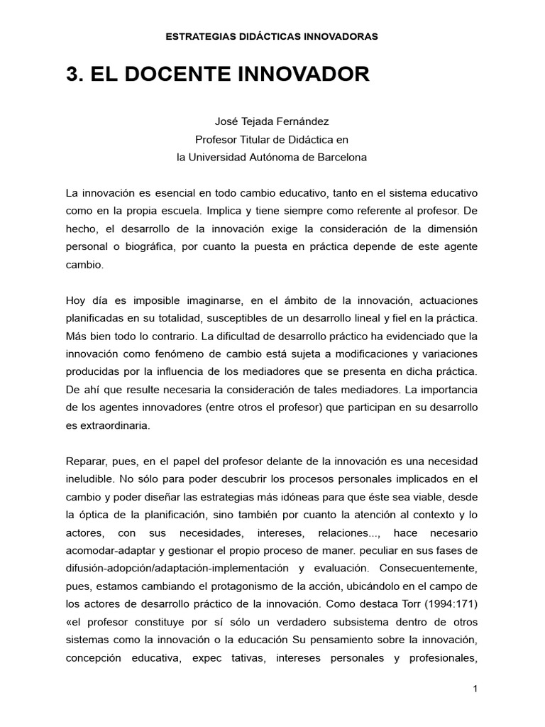 El Docente Innovador (Estrategia Didáctica Innovadora) | PDF