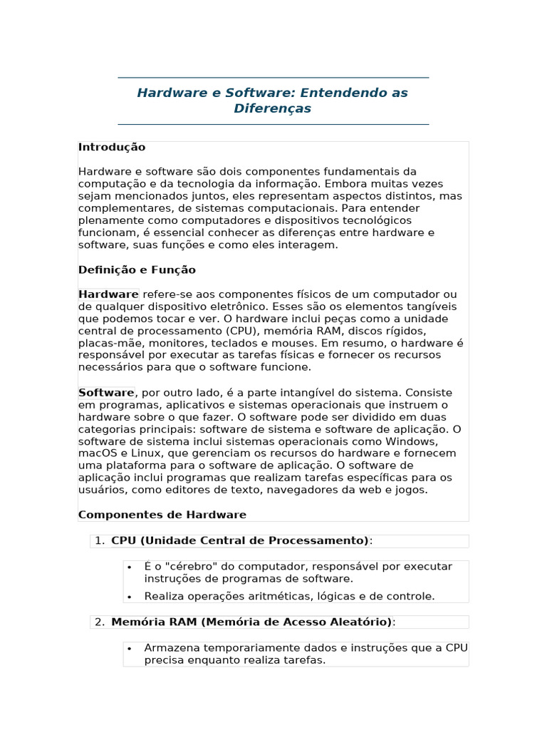 Hardware e Software | PDF