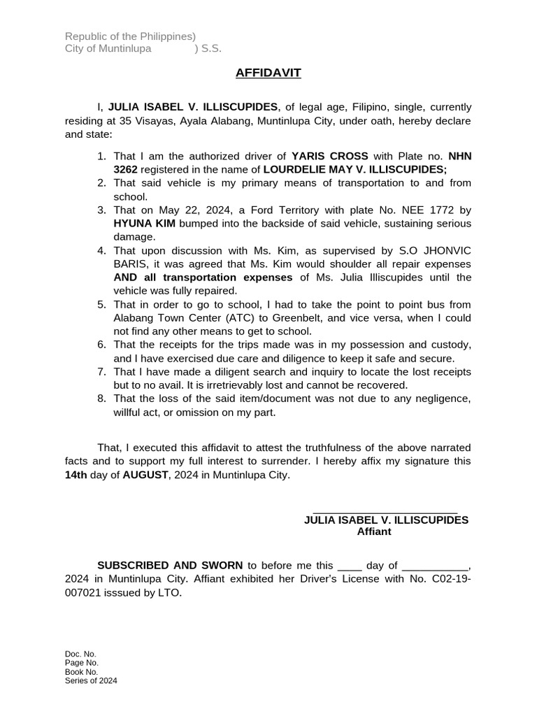 Sample Format of Affidavit (English) | PDF