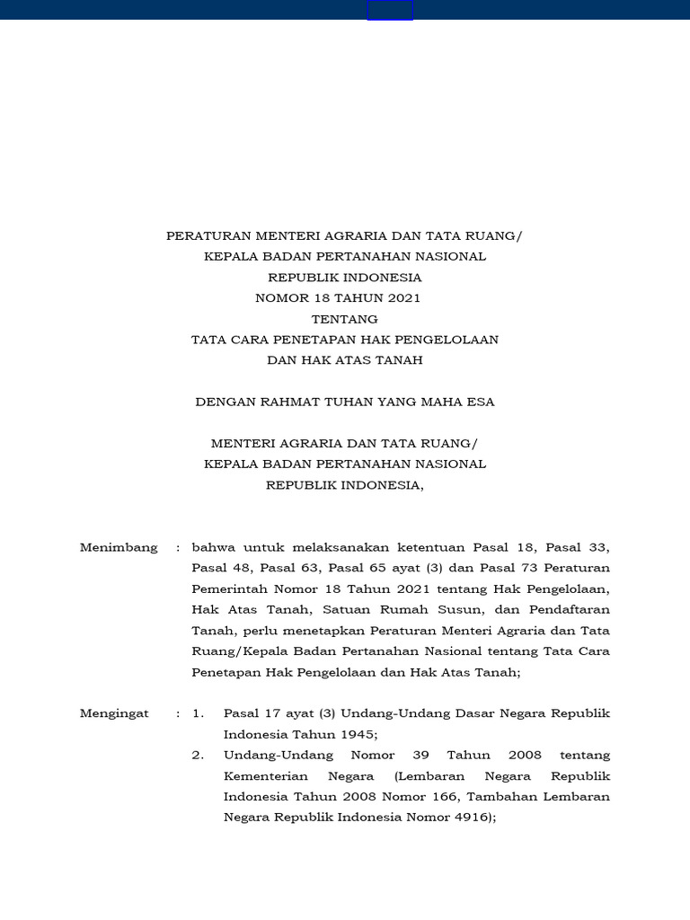 Permen Atr 18 2021 | PDF