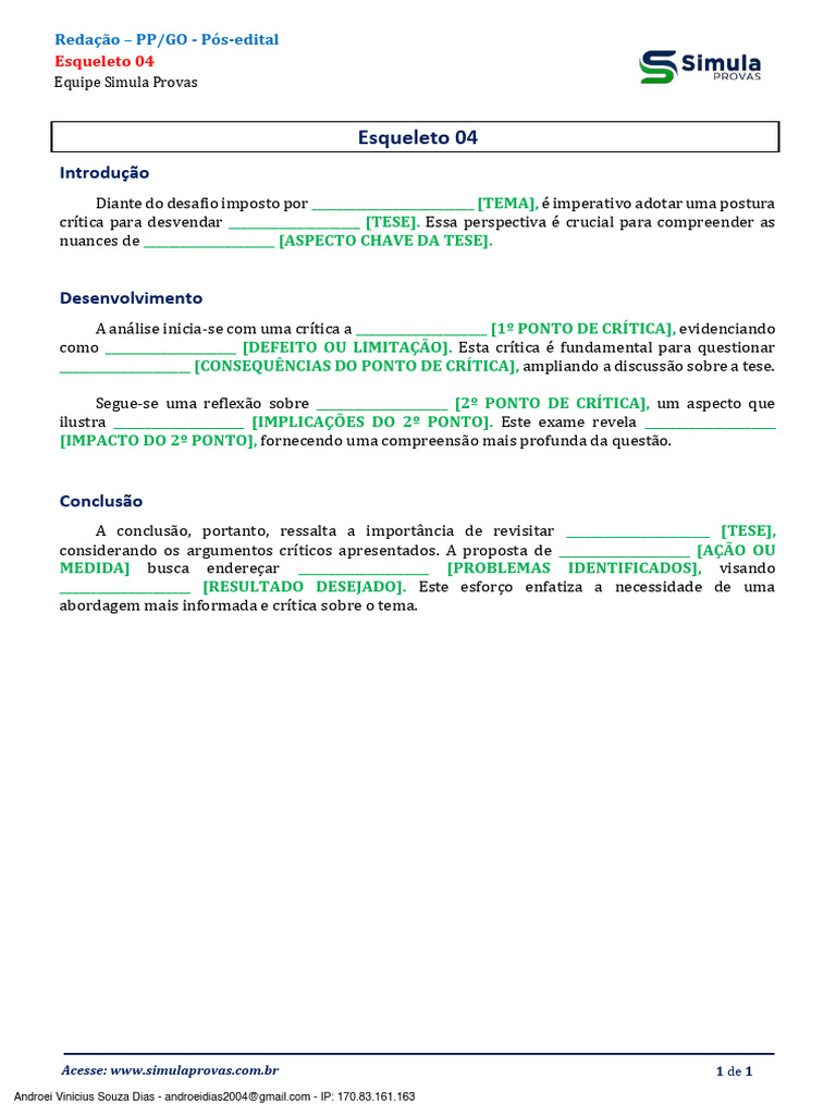 Esqueleto 04 - Redação para Preencher - PPGO | PDF