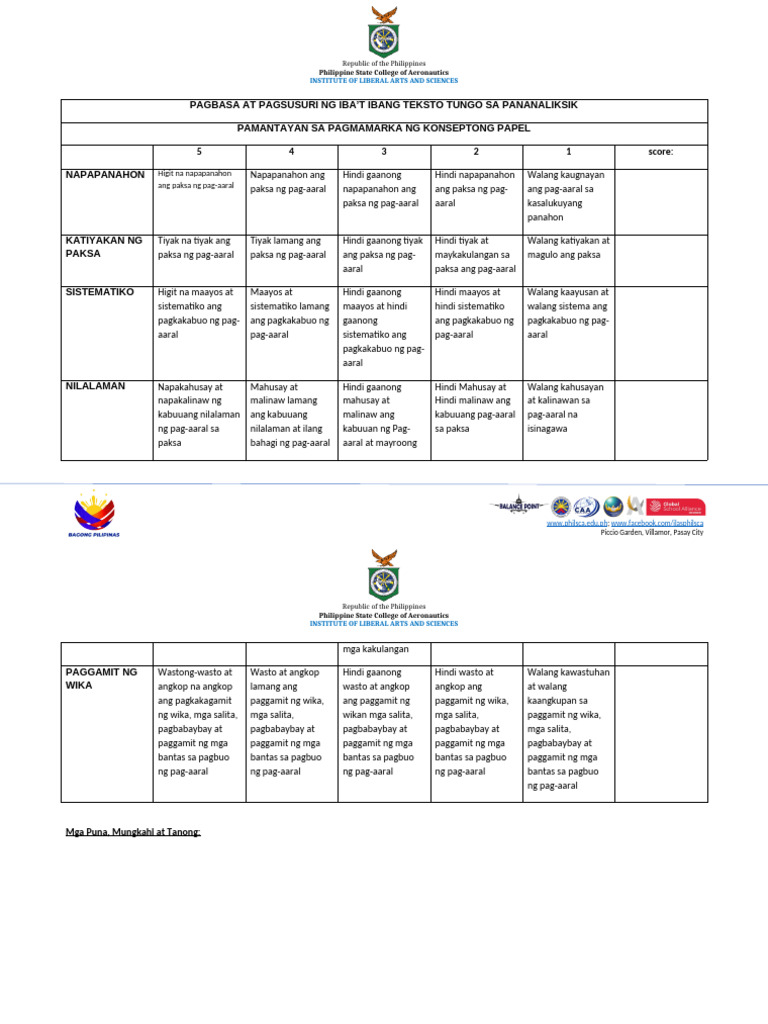 Rubrics Philpop 2024 Finals | PDF