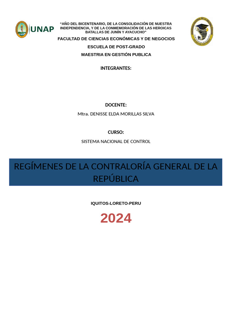 REGÍMENES DE LA CONTRALORÍA GENERAL DE LA REPÚBLICA - TerminadoXX | PDF