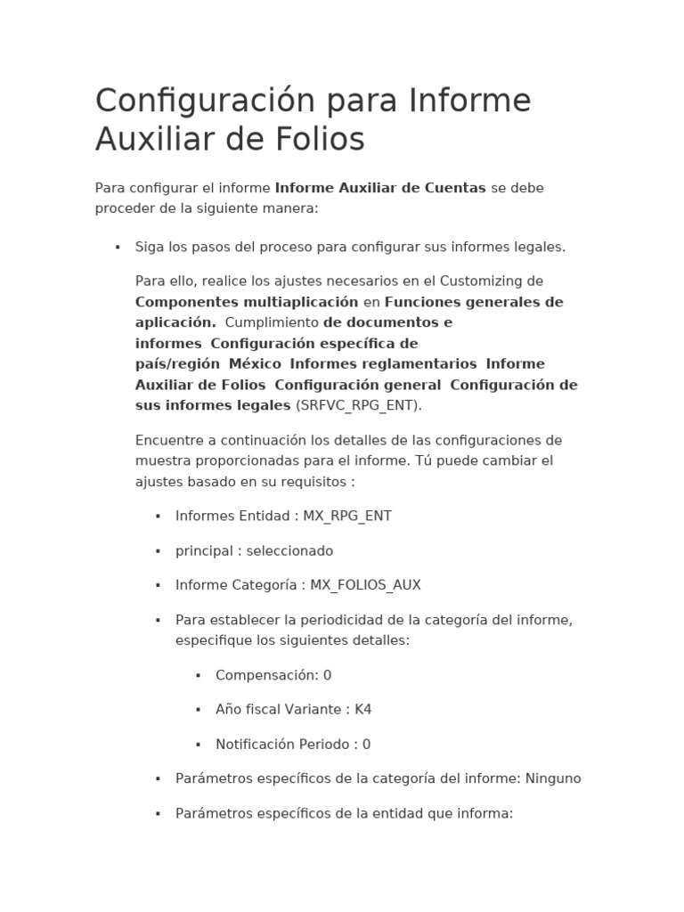 Configuration For Auxiliary Report of Folios | PDF