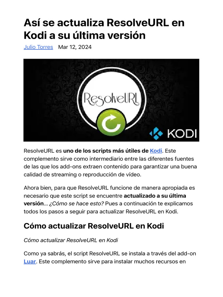 Cómo Actualizar ResolveURL en Kodi (2024) | PDF