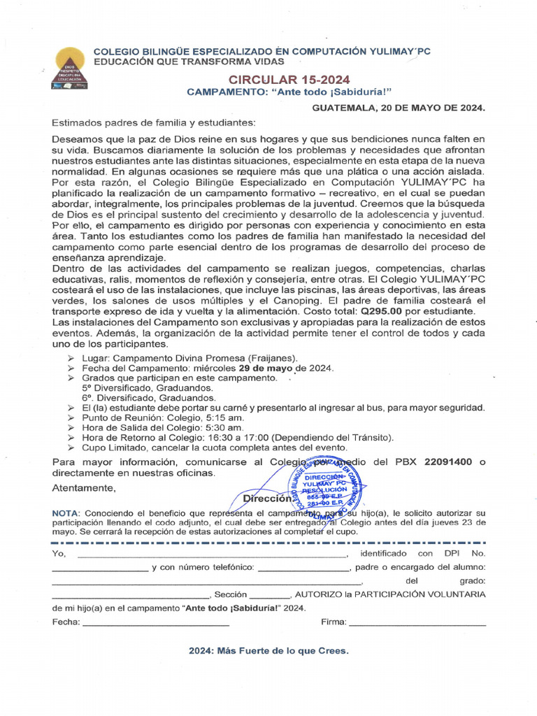 Circular 15 Campamento Grad 2024 | PDF