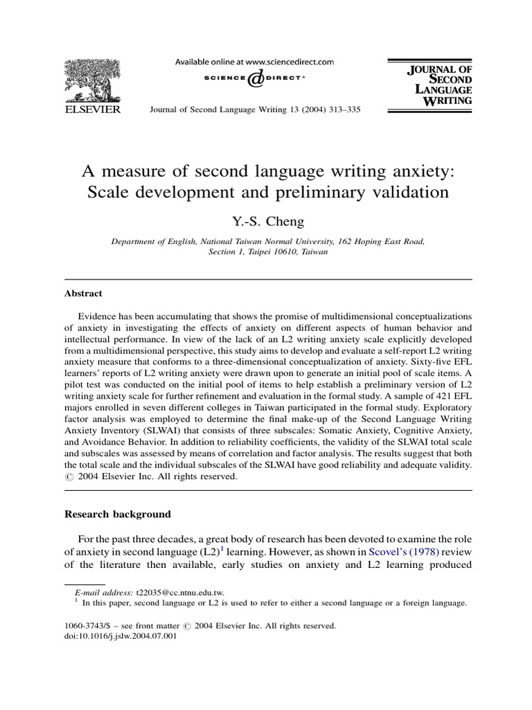 A Measure of Second Language Writing Anx | PDF