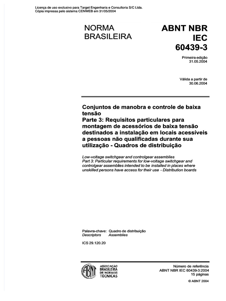 NBR Iec 60439 3 2004 Conjuntos de Manobra e Controle de Baixa Tensao ...