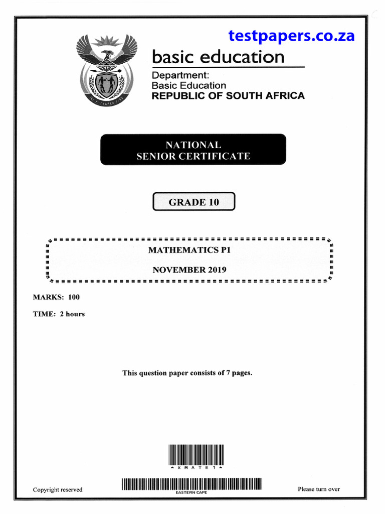 Gr10 Math P1 (English) November 2019 Question Paper | PDF Gr10 Math P1 (English) November 2019 Question Paper | PDF