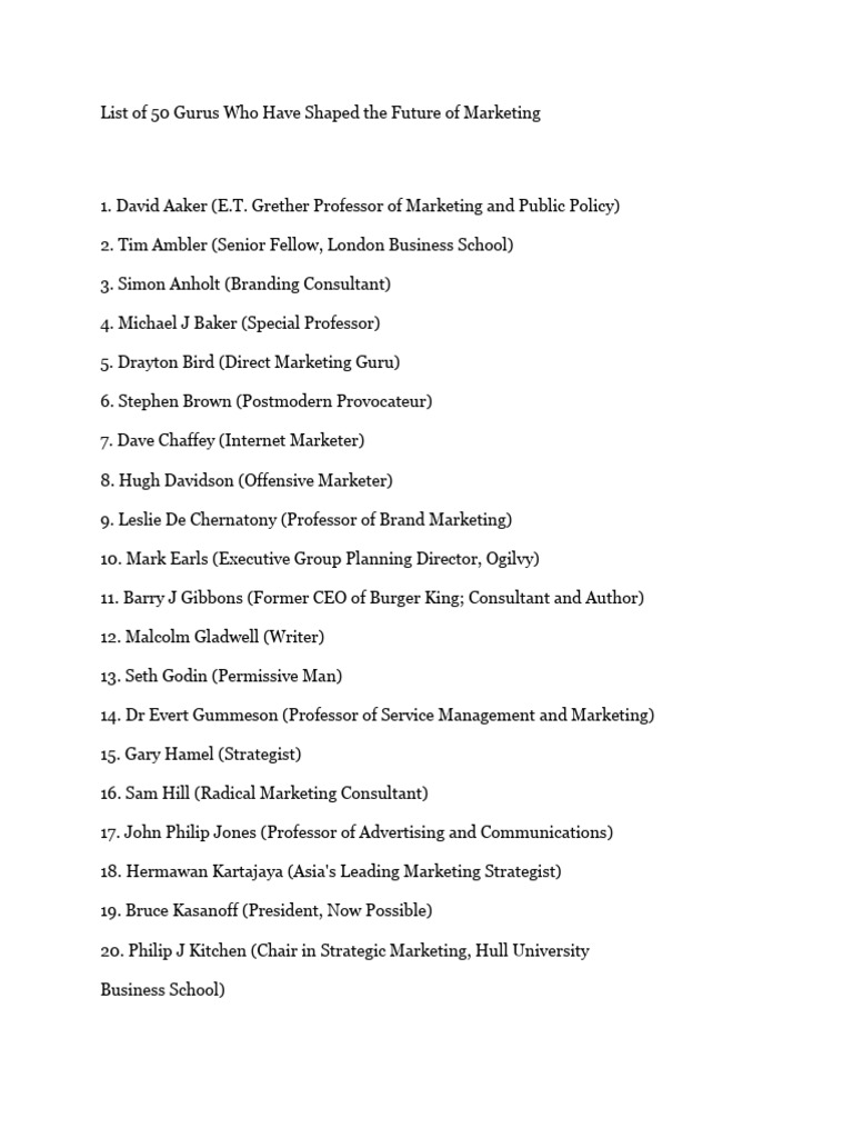 50 Gurus Who Shaped The Future of Marketing | PDF | Marketing | Business