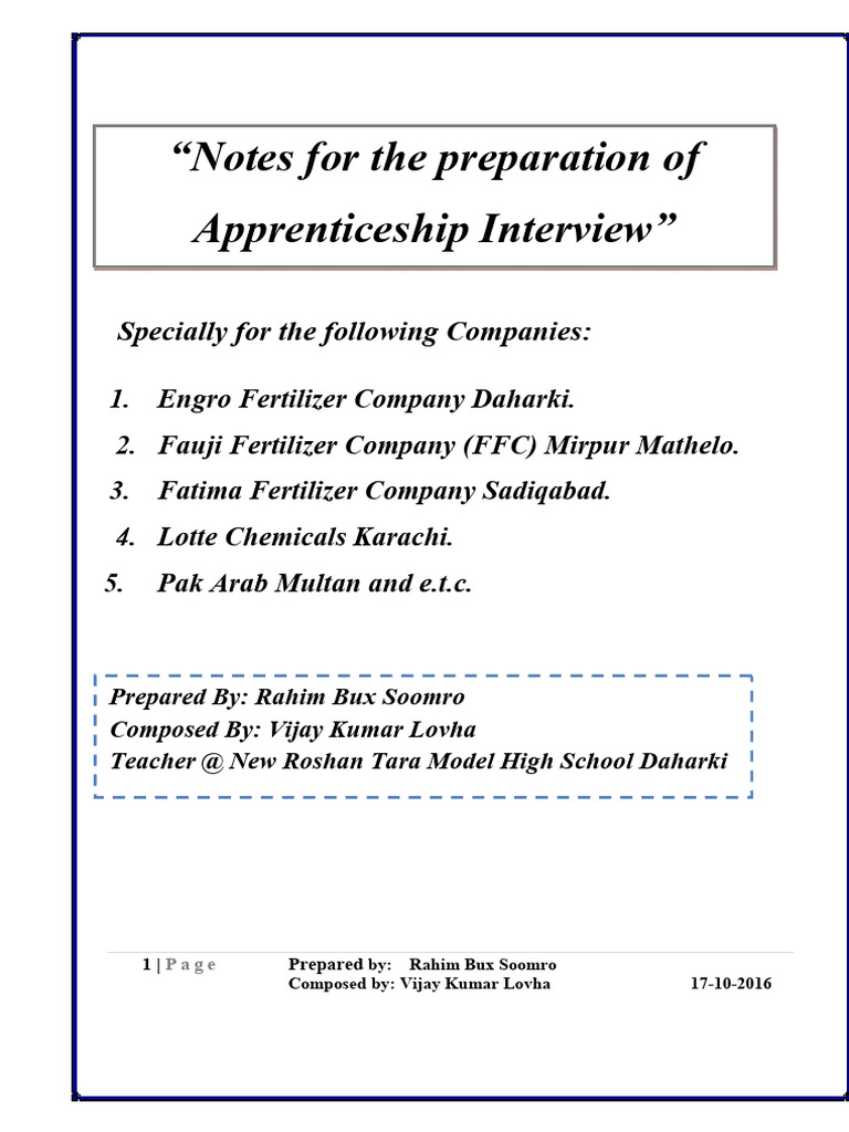 Apprenticeship Interview Notes | PDF