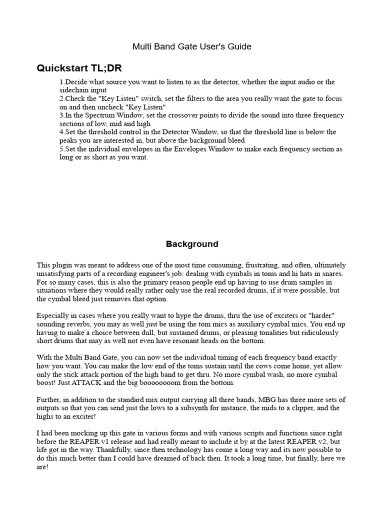 aiXDSP Multi Band Gate Manual | PDF