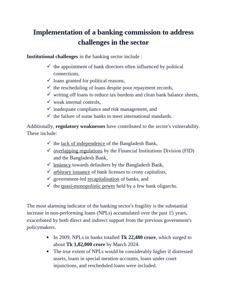 Implementation of A Banking Commission To Address Challenges in The ...