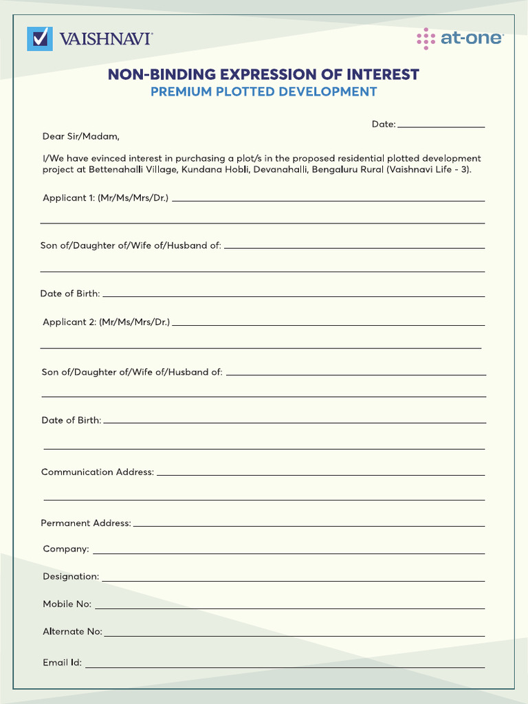 Vaishnavi Life-Phase-3 EOI Form | PDF