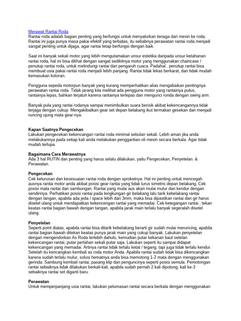 Merawat Rantai Roda | PDF