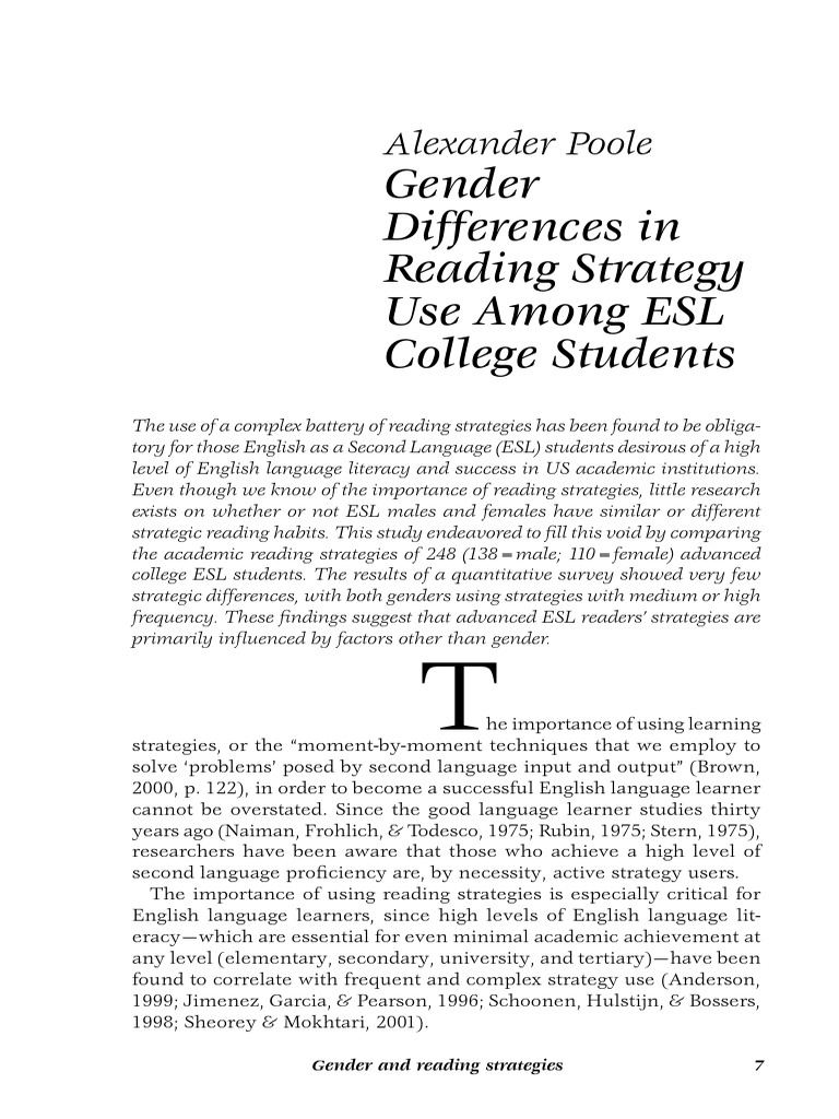 Gender Diff in Reading Strat Use | PDF