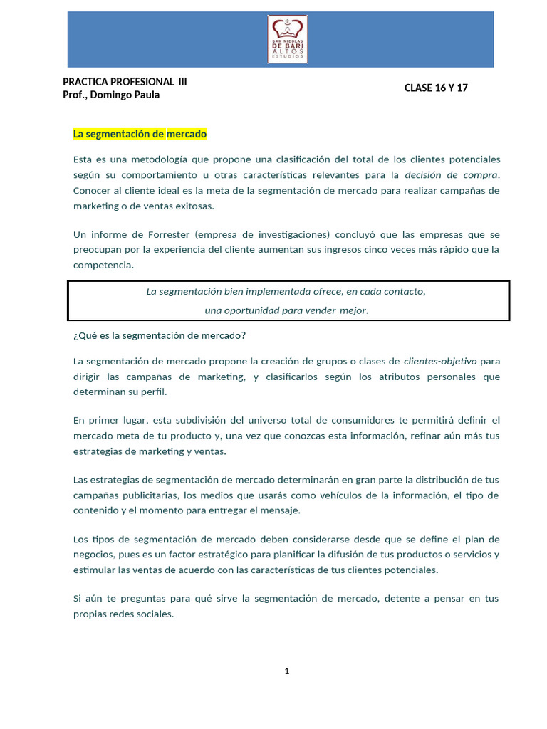 V La Segmentación de Mercado CLASE 16 Y 17 | PDF