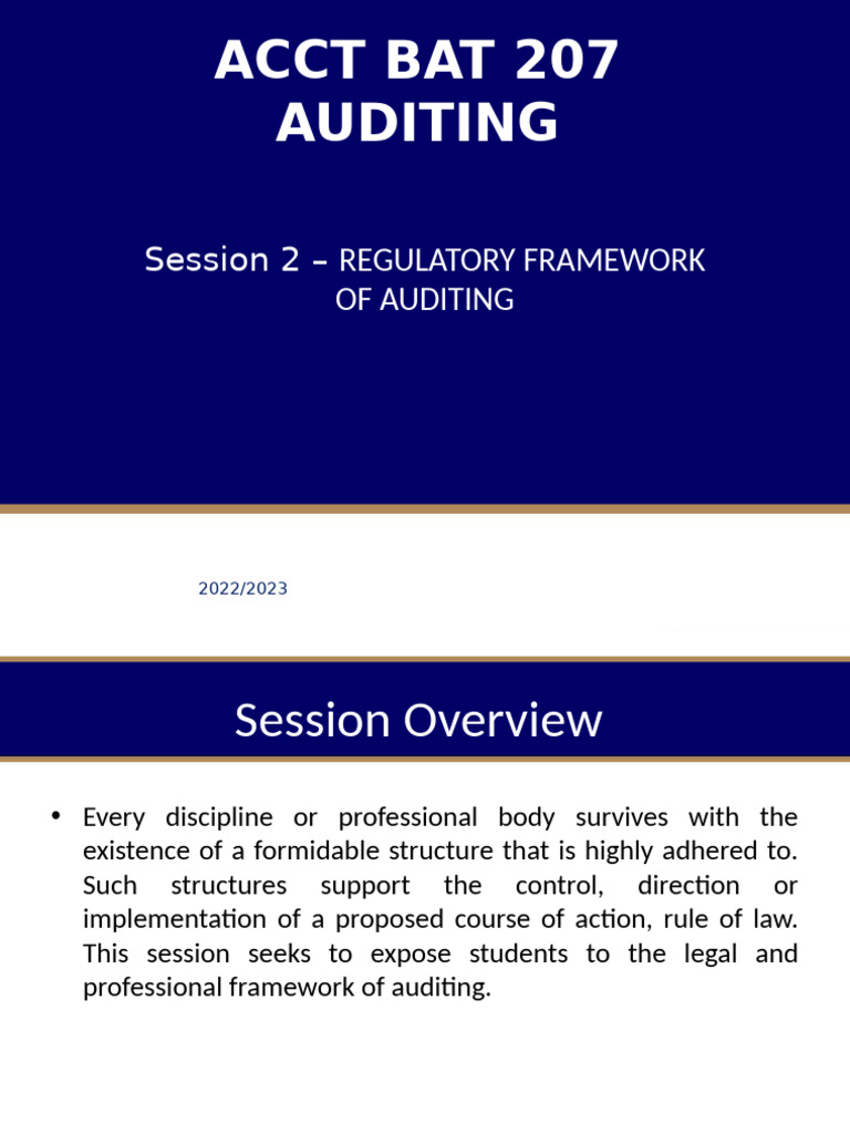 Lecture 2 - Regulatory Framework of Auditing | PDF
