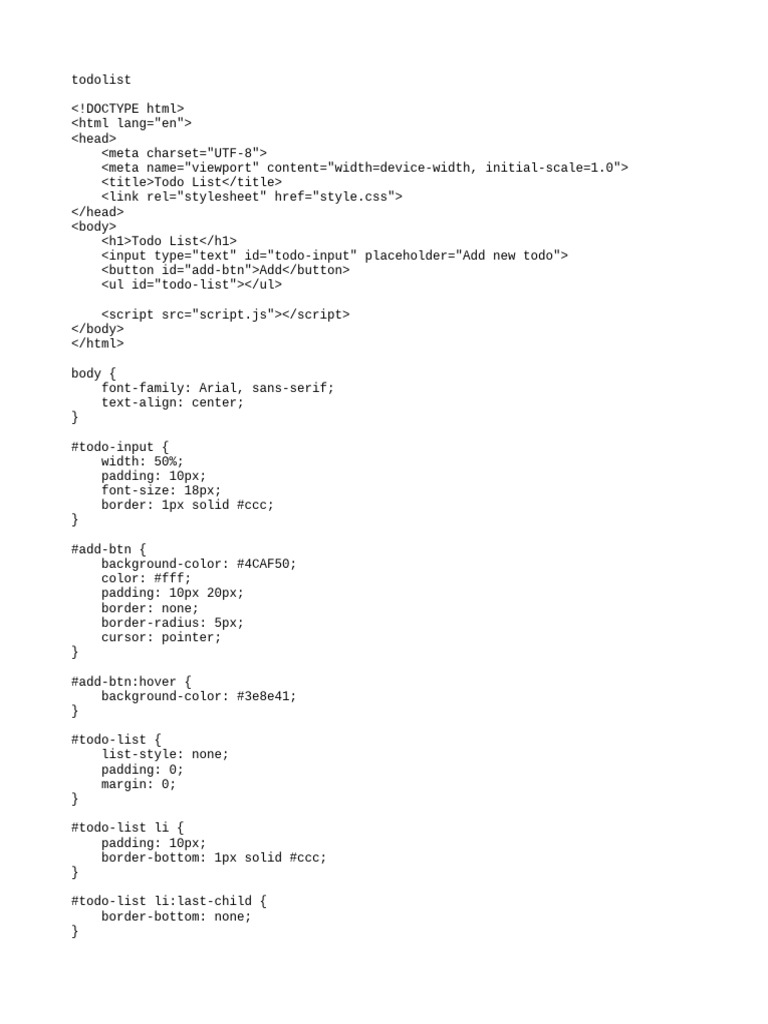 Todolist (HTML and CSS) Code Base | PDF