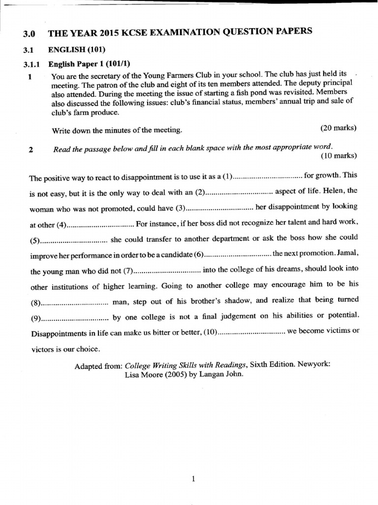 2015 Kcse English Pp1 | PDF