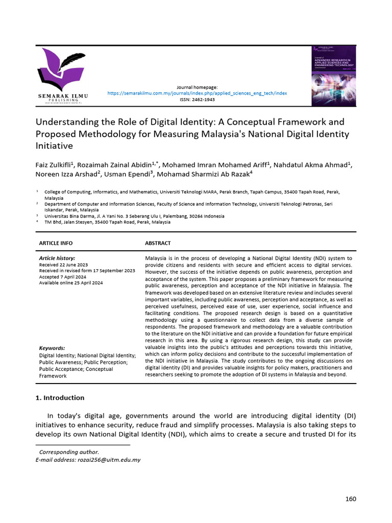 Understanding The Role of Digital Identity - Malasya | PDF | Survey ...