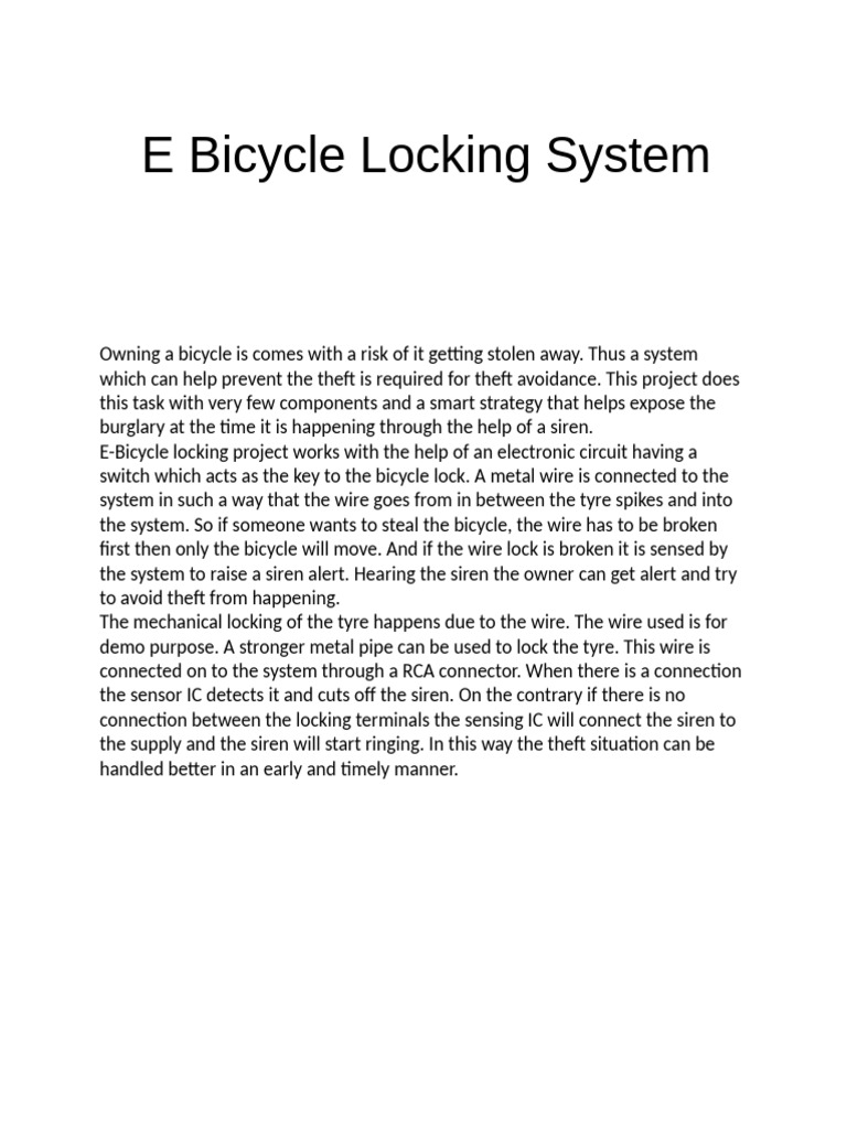E Bicycle Locking System | PDF