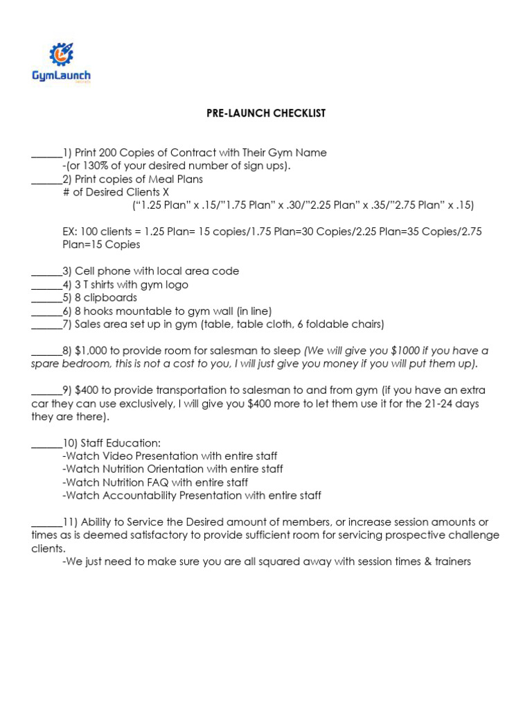 Pre-Launch Checklist | PDF Pre-Launch Checklist | PDF