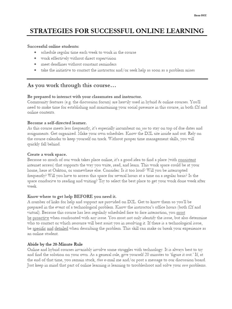 Strategies For Successful Online Learning | PDF