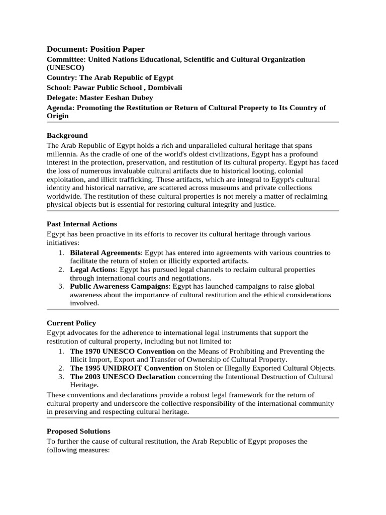 Egypt Position Paper MUN | PDF