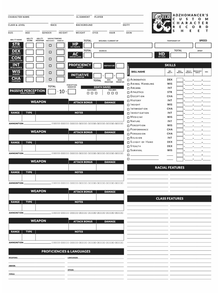 461497-DMG - Adzhomancers 5e Custom Character Sheet 2pgs | PDF