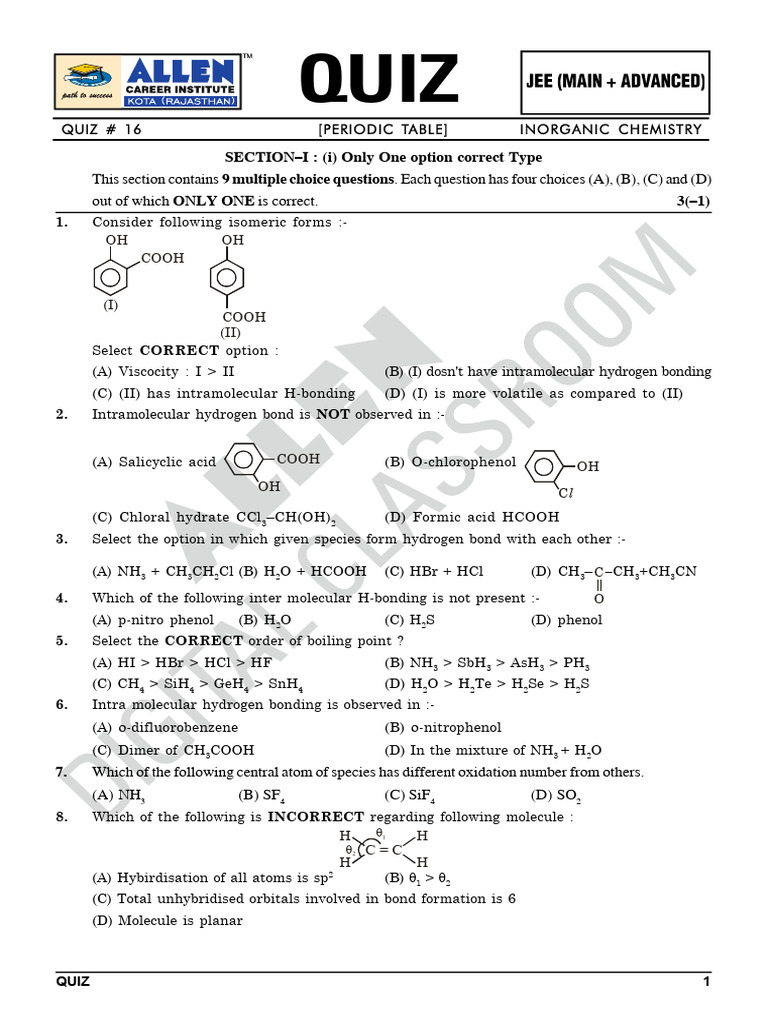 Chemical Bonding Quiz 16 | PDF