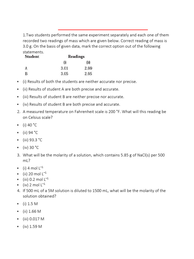 Multiple Choice Questions Chem Pract | PDF