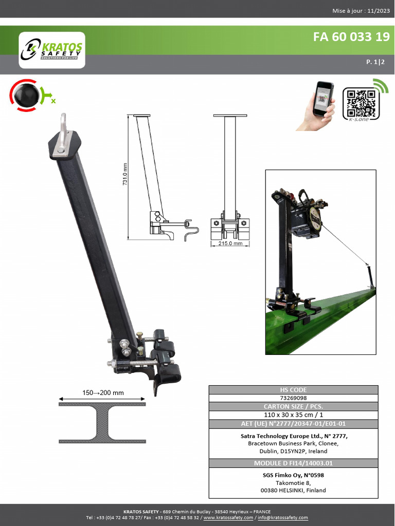 110 X 30 X 35 CM / 1: KRATOS SAFETY - 689 Chemin Du Buclay - 38540 Heyrieux - FRANCE | PDF