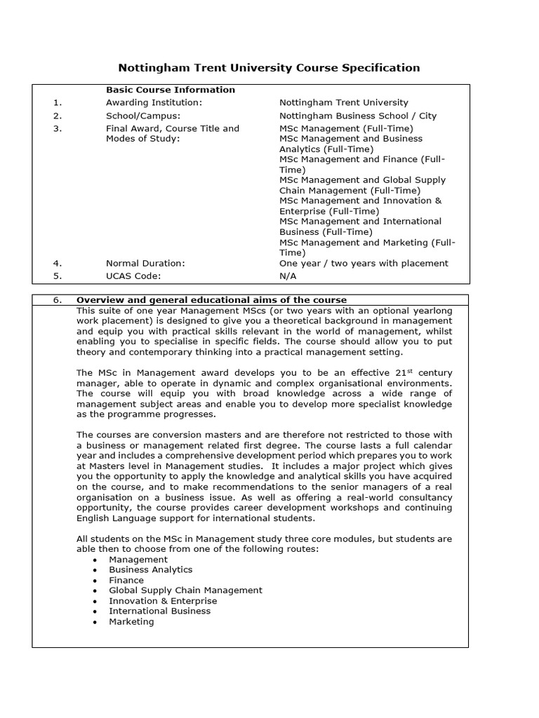 MSc-Management-Course-Specification | PDF