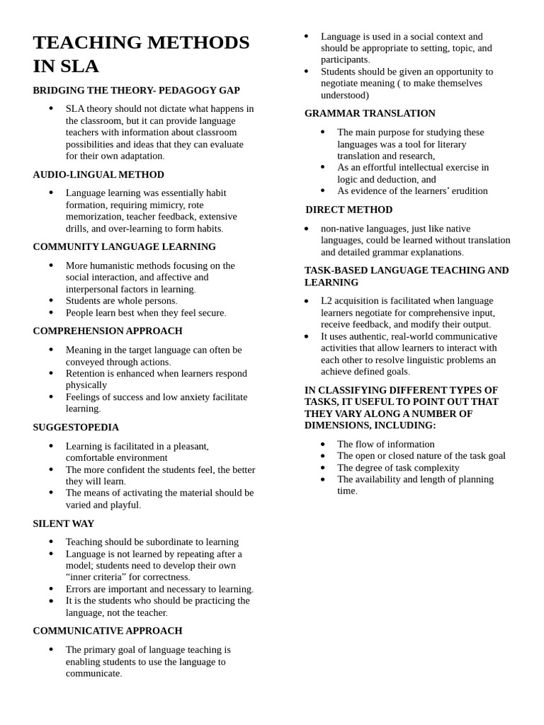 Teaching Methods in Sla | PDF